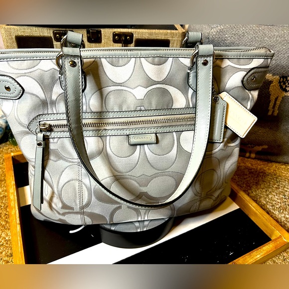 Coach | Bags | Coach Silver Signature Tote Bag | Poshmark